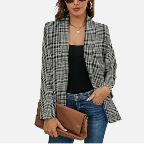 Coeur De Vague | Jackets & Coats | Black Plaid Open Blazer | Poshmark